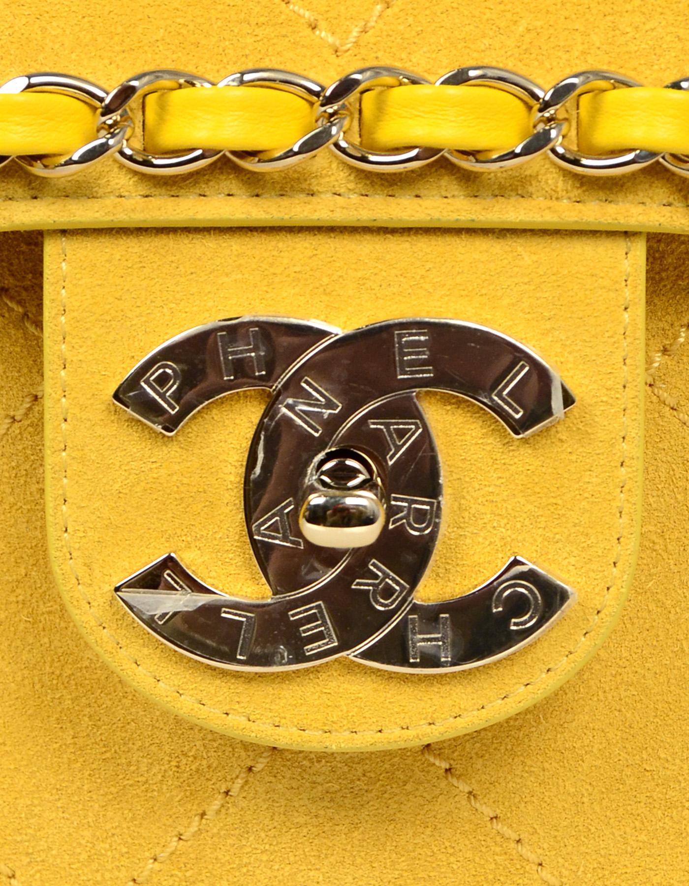 CHANEL x PHARRELL 2019 LIMITED EDITION Yellow Suede XXL Quilted Flap ...