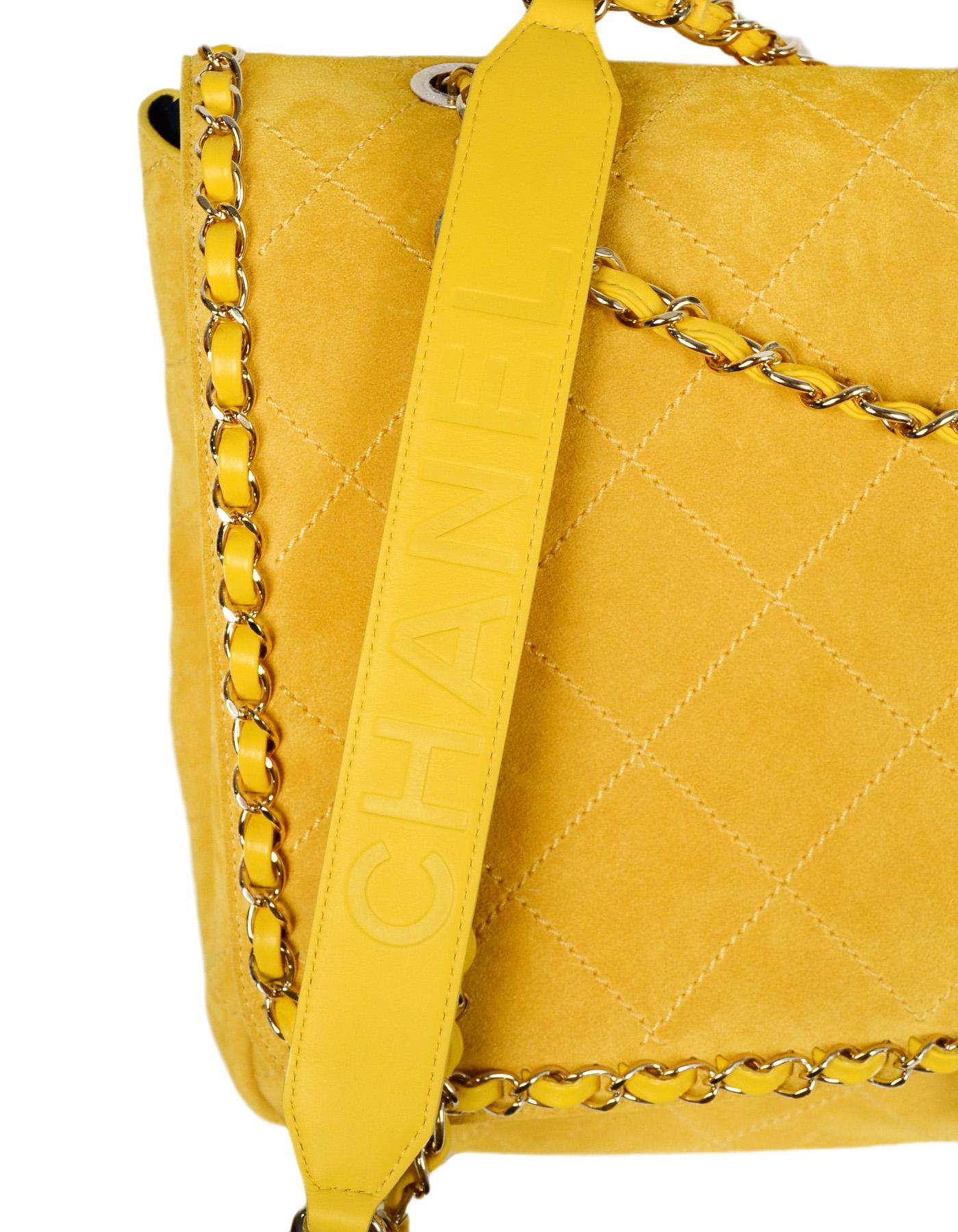 CHANEL x PHARRELL 2019 LIMITED EDITION Yellow Suede XXL Quilted Flap ...