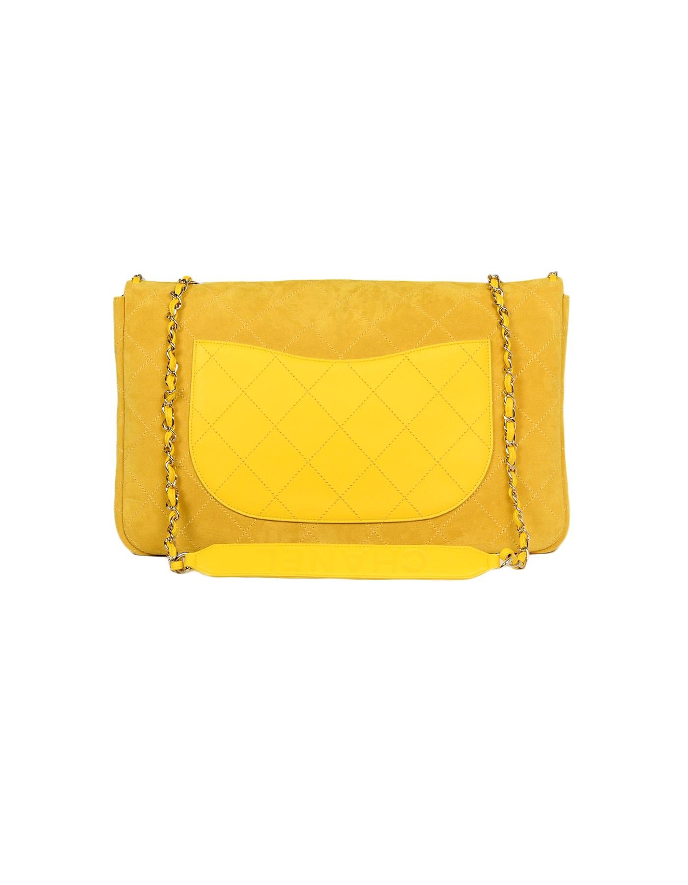 CHANEL x PHARRELL 2019 LIMITED EDITION Yellow Suede XXL Quilted Flap ...