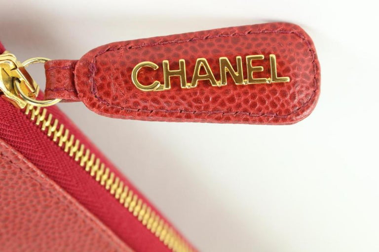 Chanel XL Jumbo Red Caviar CC Logo Leather Timeless Portfolio Clutch ...
