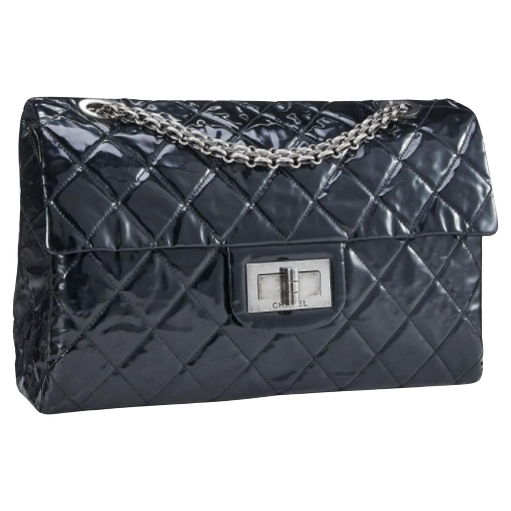 Chanel XL Reissue Black Quilted Patent Leather Classic Flap Shoulder ...