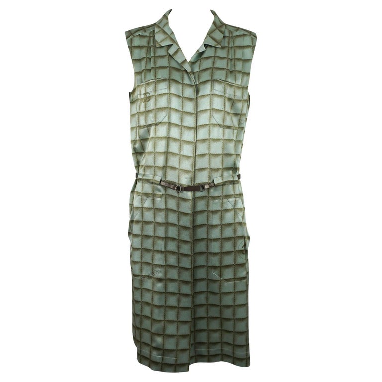 Chanel Y2K Vintage Silk Seafoam Green CC Print Belted Dress 2000A at ...