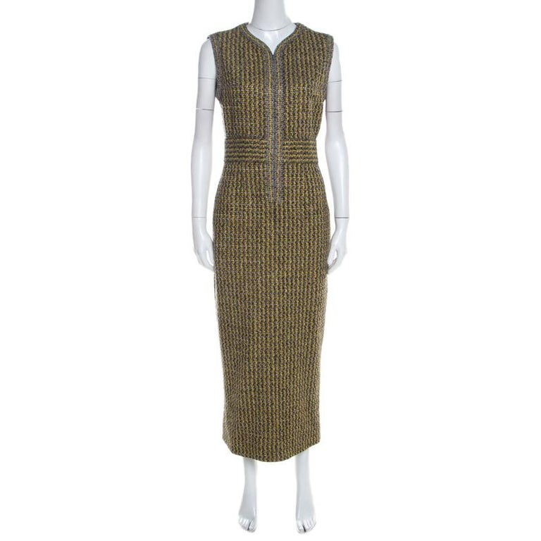 Chanel Yellow and Grey Fantasy Tweed Belted Blazer and Dress Set M For ...