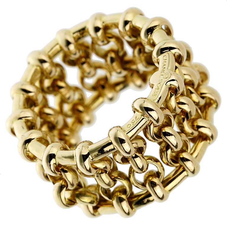 Chanel Yellow Gold Chain Link Cocktail Band Ring For Sale at 1stDibs
