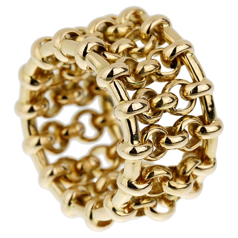 Chanel Yellow Gold Chain Link Cocktail Band Ring For Sale at 1stDibs