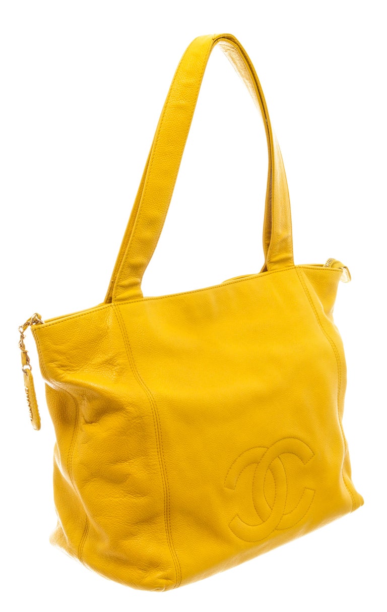 Chanel Yellow Leather Vintage CC Shoulder Bag at 1stDibs