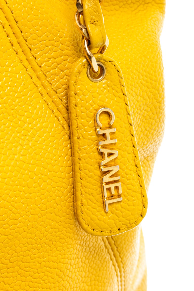 Chanel Yellow Leather Vintage CC Shoulder Bag at 1stDibs