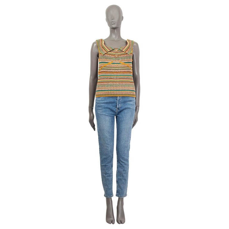 CHANEL yellow and multi 2017 CUBA OFF SHOULDER KNIT Shirt M For Sale at ...
