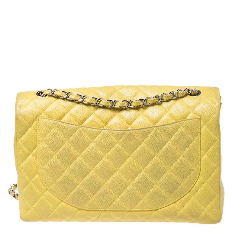 Chanel Yellow Quilted Caviar Leather Maxi Classic Single Flap Bag For ...