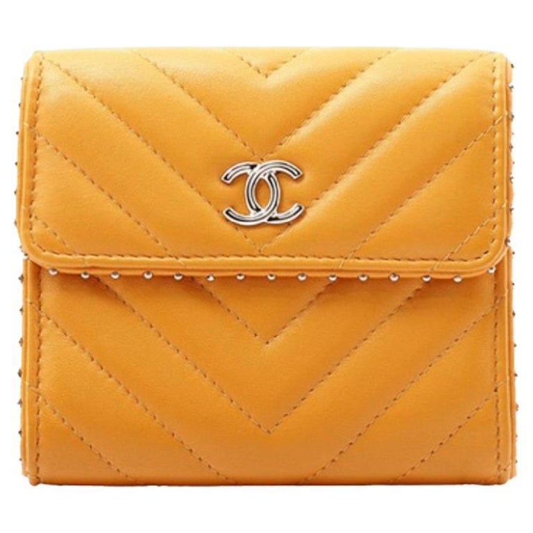 Chanel Yellow Quilted Chevron Leather CC Studs Trifold Wallet at 1stDibs