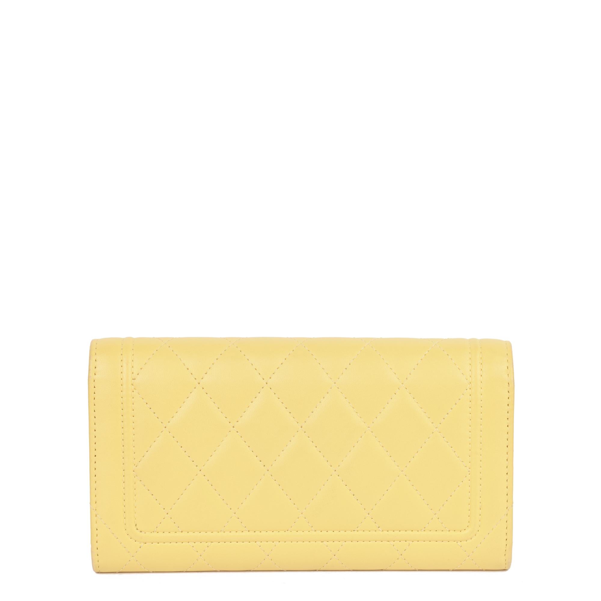 Chanel Yellow Quilted Lambskin Leather Long Wallet at 1stDibs