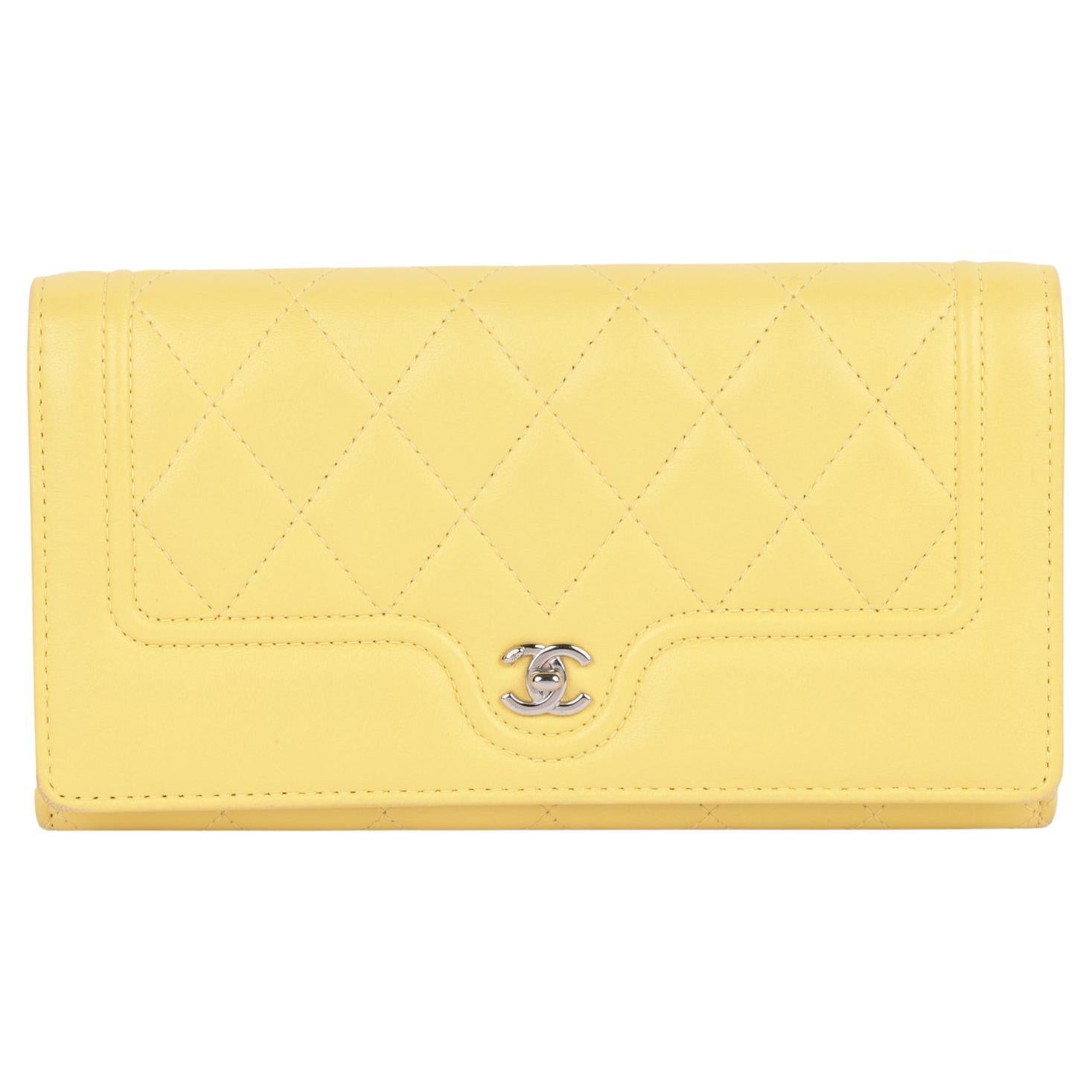 Chanel Yellow Quilted Lambskin Leather Long Wallet at 1stDibs