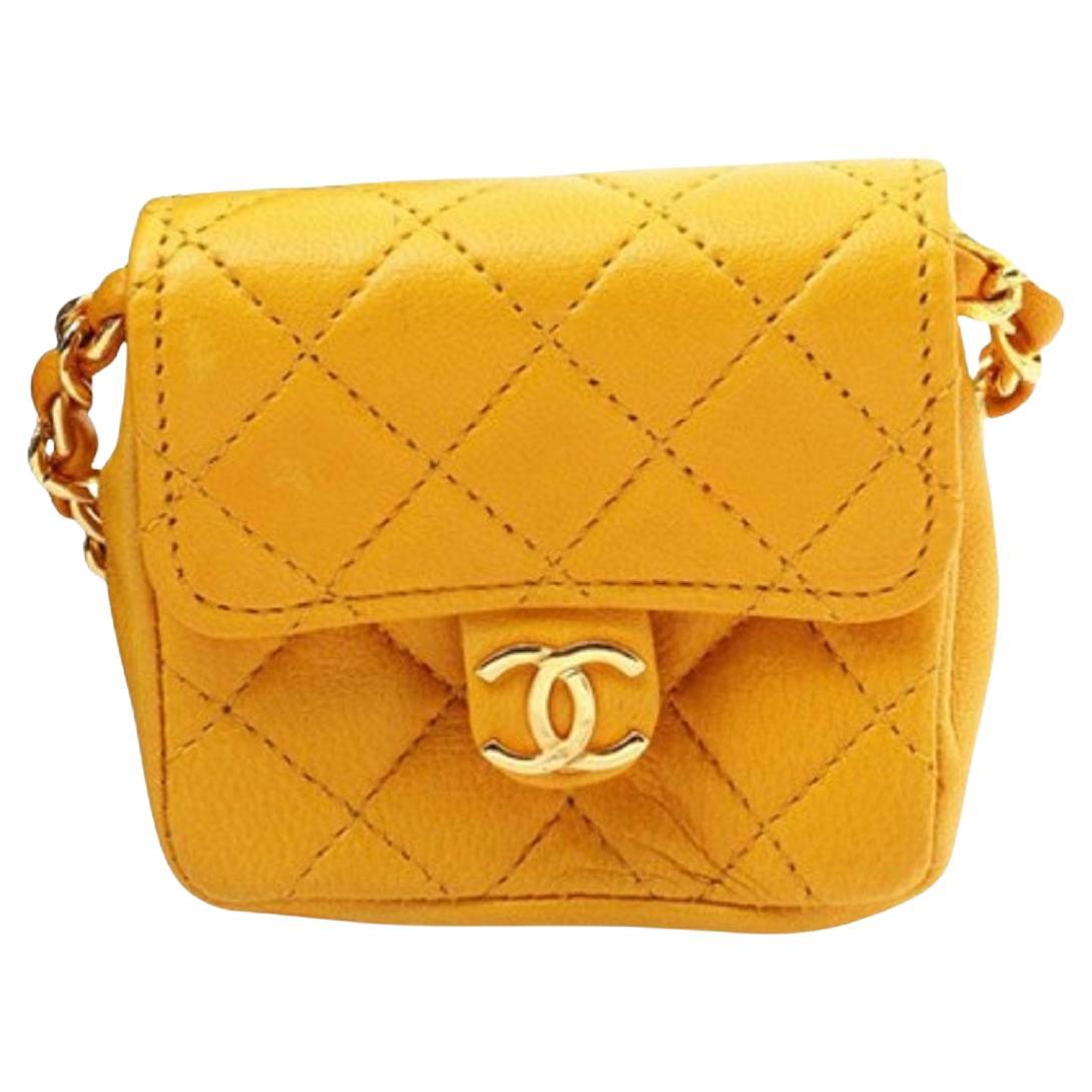 Chanel Yellow Quilted Leather Flap Micro Flap Bag For Sale at 1stDibs