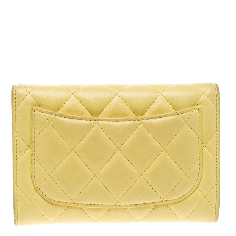 Chanel Yellow Quilted Leather Flap Wallet For Sale at 1stDibs