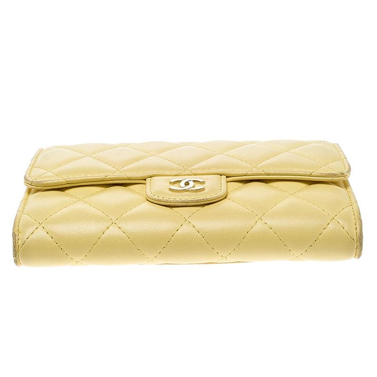 Chanel Yellow Quilted Leather Flap Wallet For Sale at 1stDibs