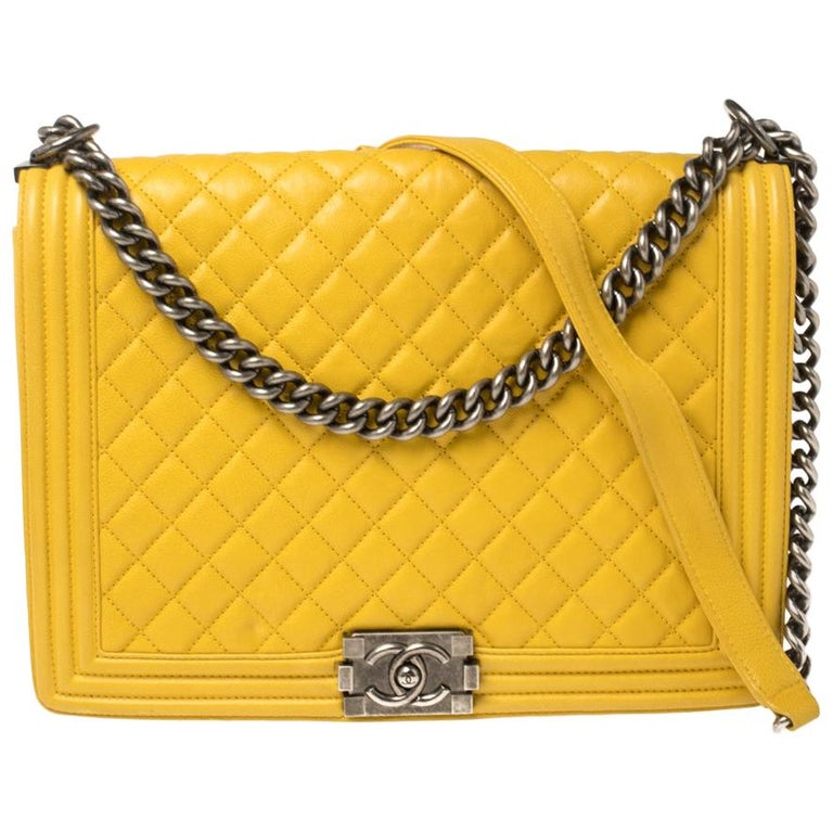 Chanel Yellow Quilted Leather Large Boy Flap Bag at 1stDibs | rolex 3035