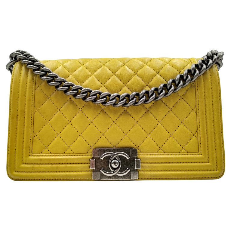 Chanel Yellow Quilted Leather Medium Boy Bag For Sale at 1stDibs