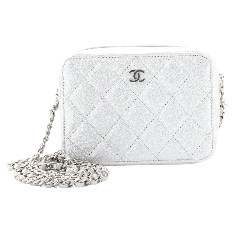 Chanel Zip Around Vanity Case with Chain Quilted Caviar Mini at 1stDibs