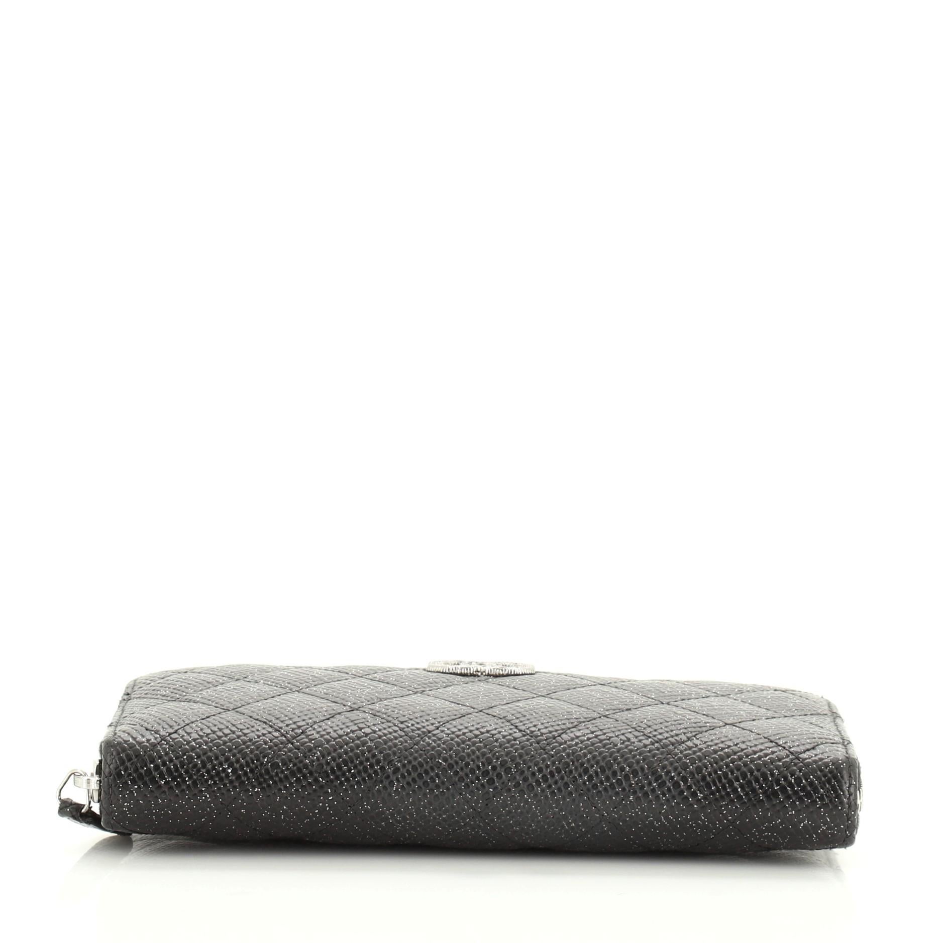 Chanel Zip Around Wallet Quilted Glittered Calfskin Long at 1stDibs ...