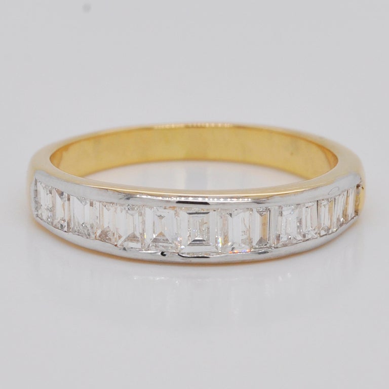 18 Karat Gold Channel Set Baguette Diamond Contemporary Band Ring For ...