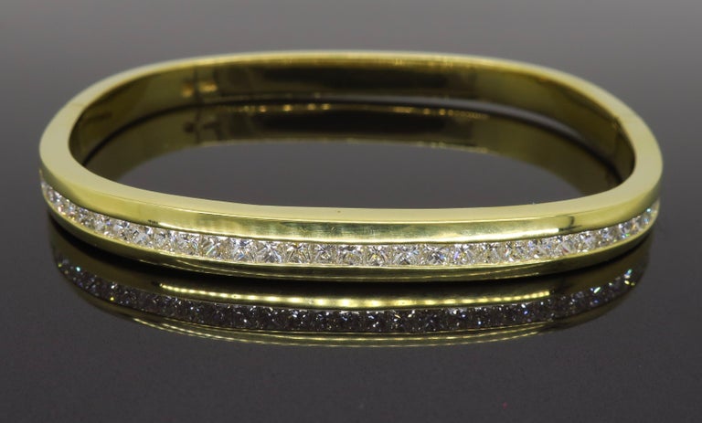 Channel Set Diamond Bangle Bracelet in 18 Karat Yellow Gold at 1stDibs