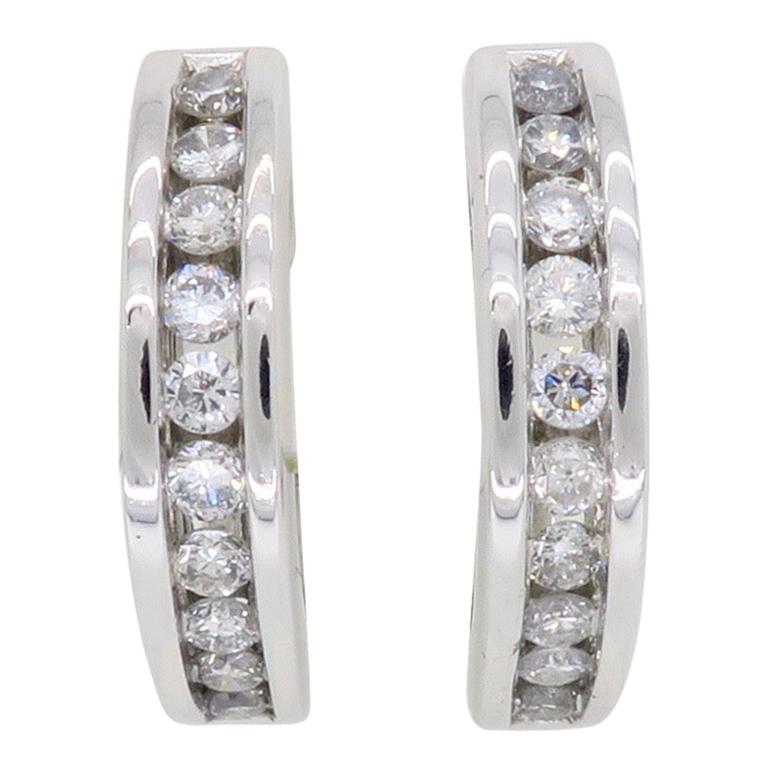 Channel Set Diamond Hoop Earrings at 1stDibs | channel set earrings