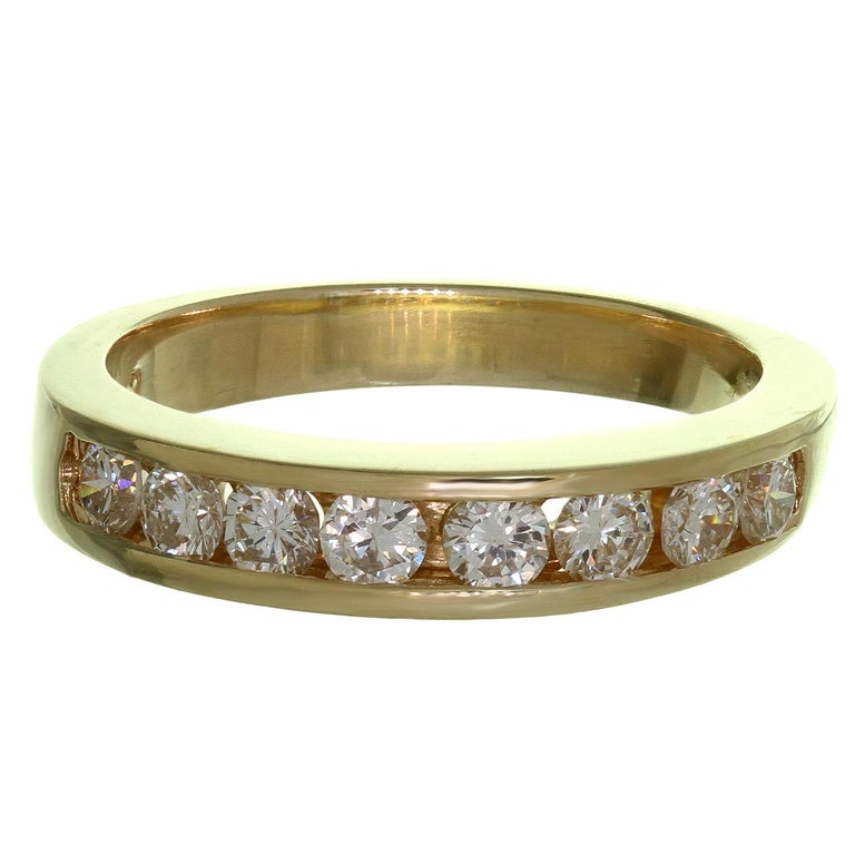 Channel-Set Diamond Yellow Gold Band Ring For Sale at 1stDibs