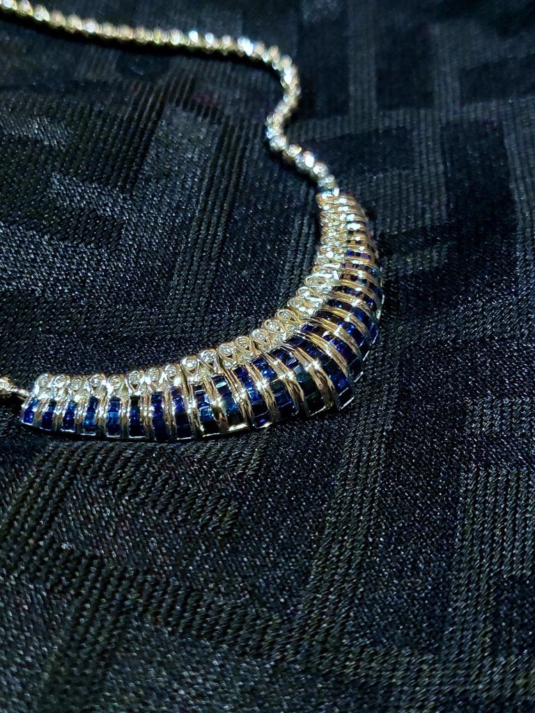Channel-Set Square Sapphire Stripe Diamond 18K White Gold Faceted Bead ...