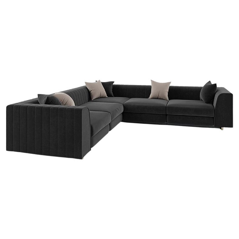 Channel Tufted Sectional Sofa Offered In Custom Velvet Colours For Sale ...