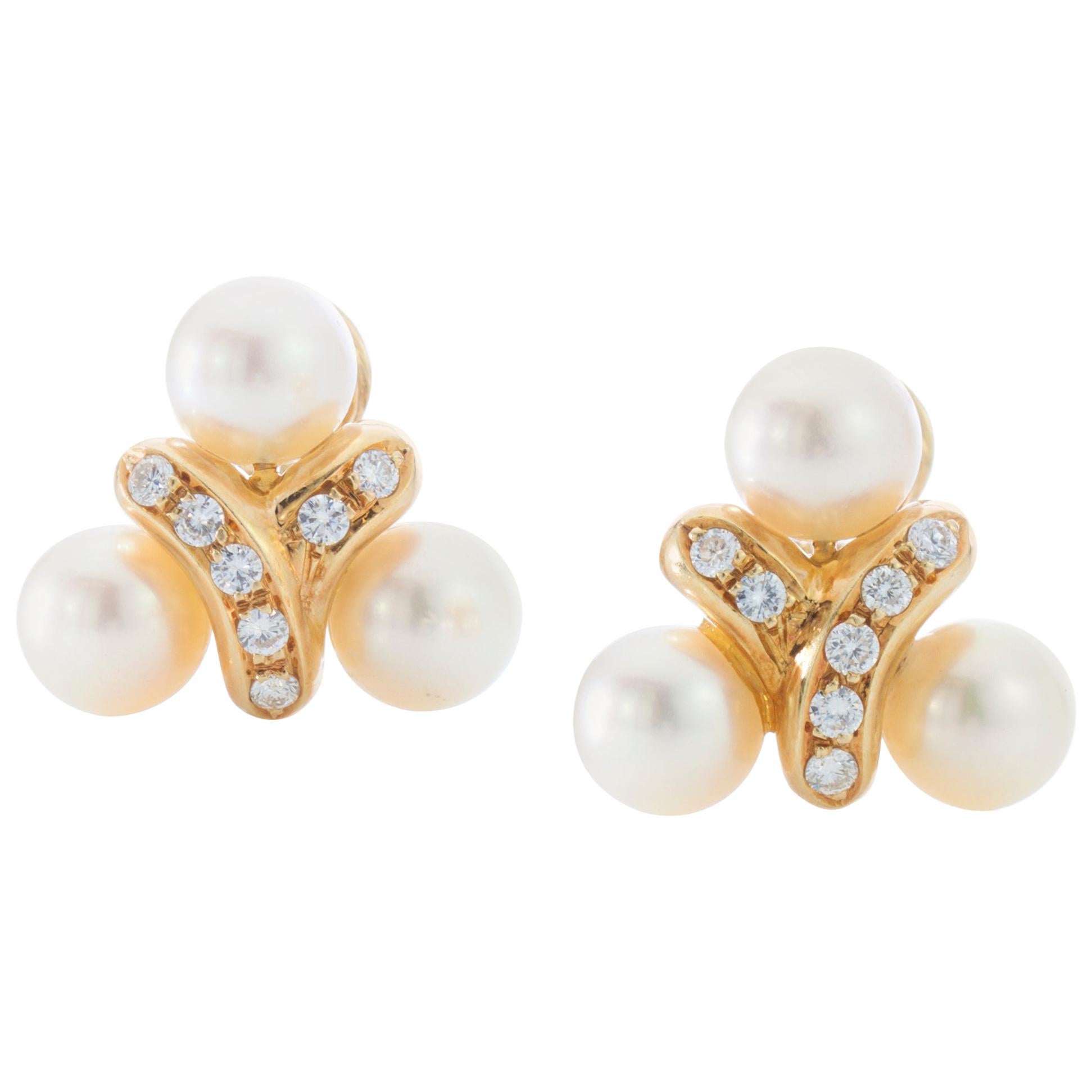 18 Karat Yellow Gold Baroque Freshwater Pearl and Diamond Clip Earrings ...
