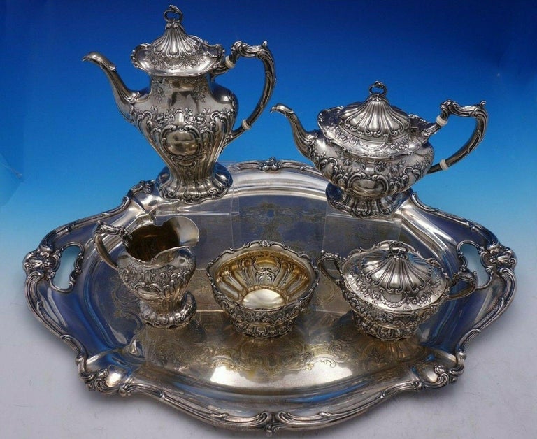 Chantilly by Gorham Sterling Silver Tea Set 5-Piece Hand Chased with SP ...