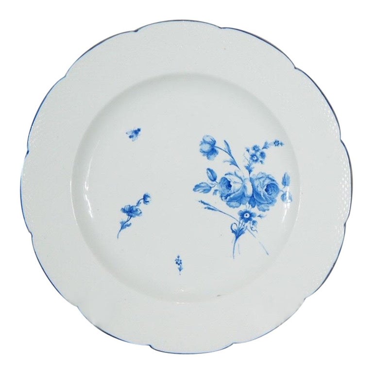 Chantilly Plate with Blue Flowers and Insects, C. 1770 For Sale at 1stDibs