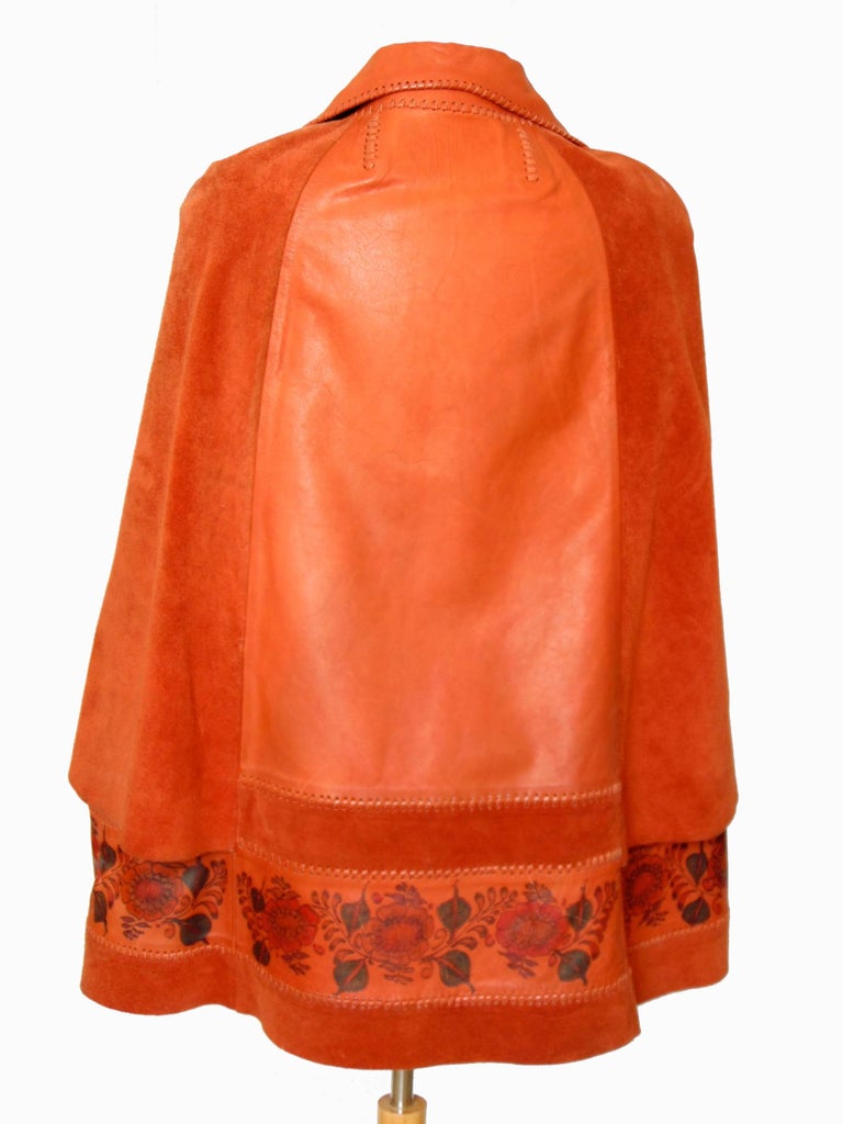 Char Leather Handpainted Cape with Suede Caplets Mexico Vintage 1970s ...