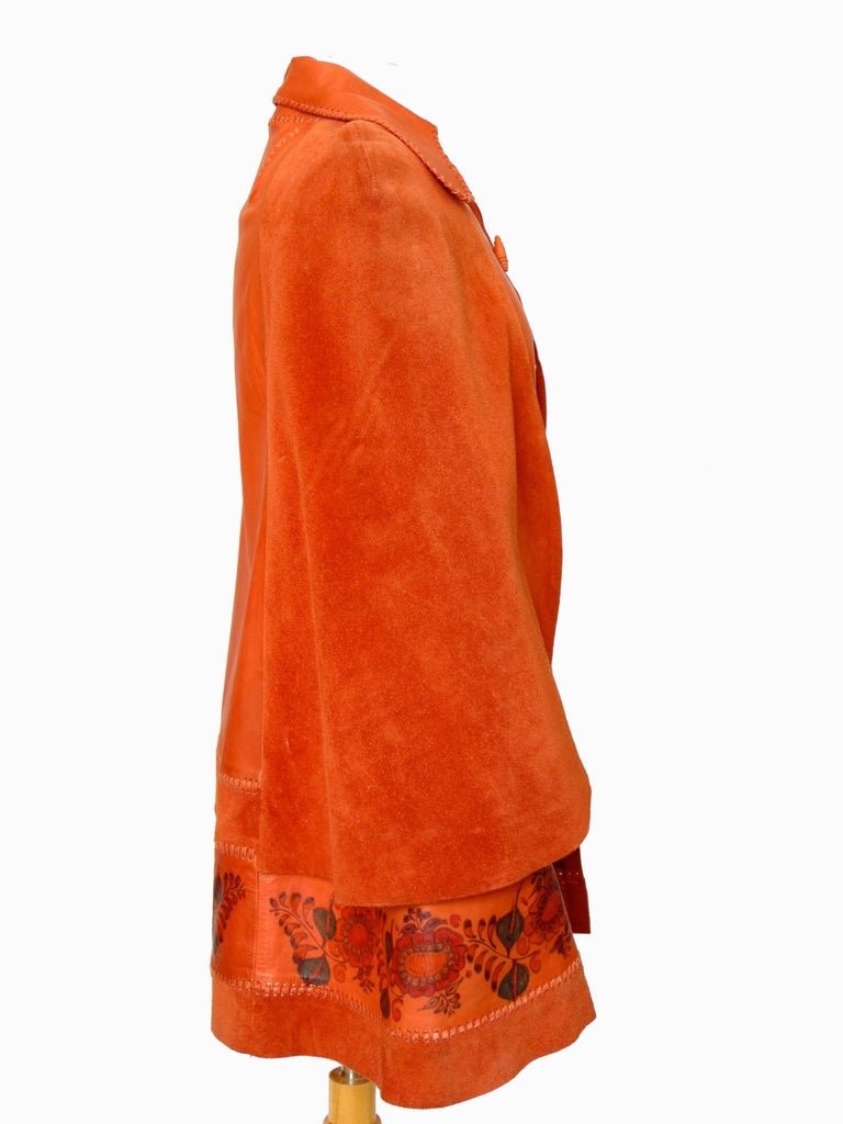 Char Leather Handpainted Cape with Suede Caplets Mexico Vintage 1970s ...