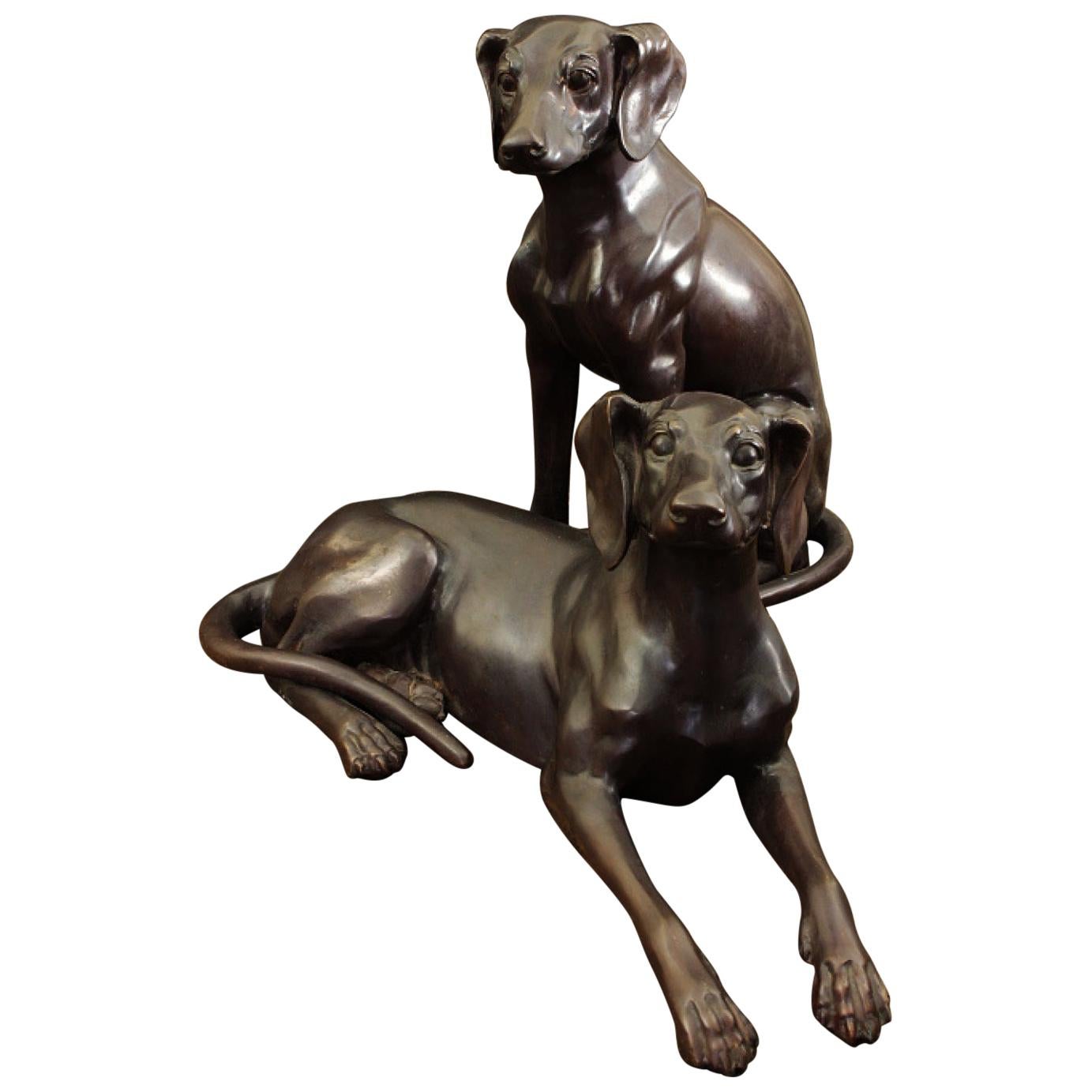 Characterful Bronze Hound Statues, 20th Century For Sale at 1stDibs