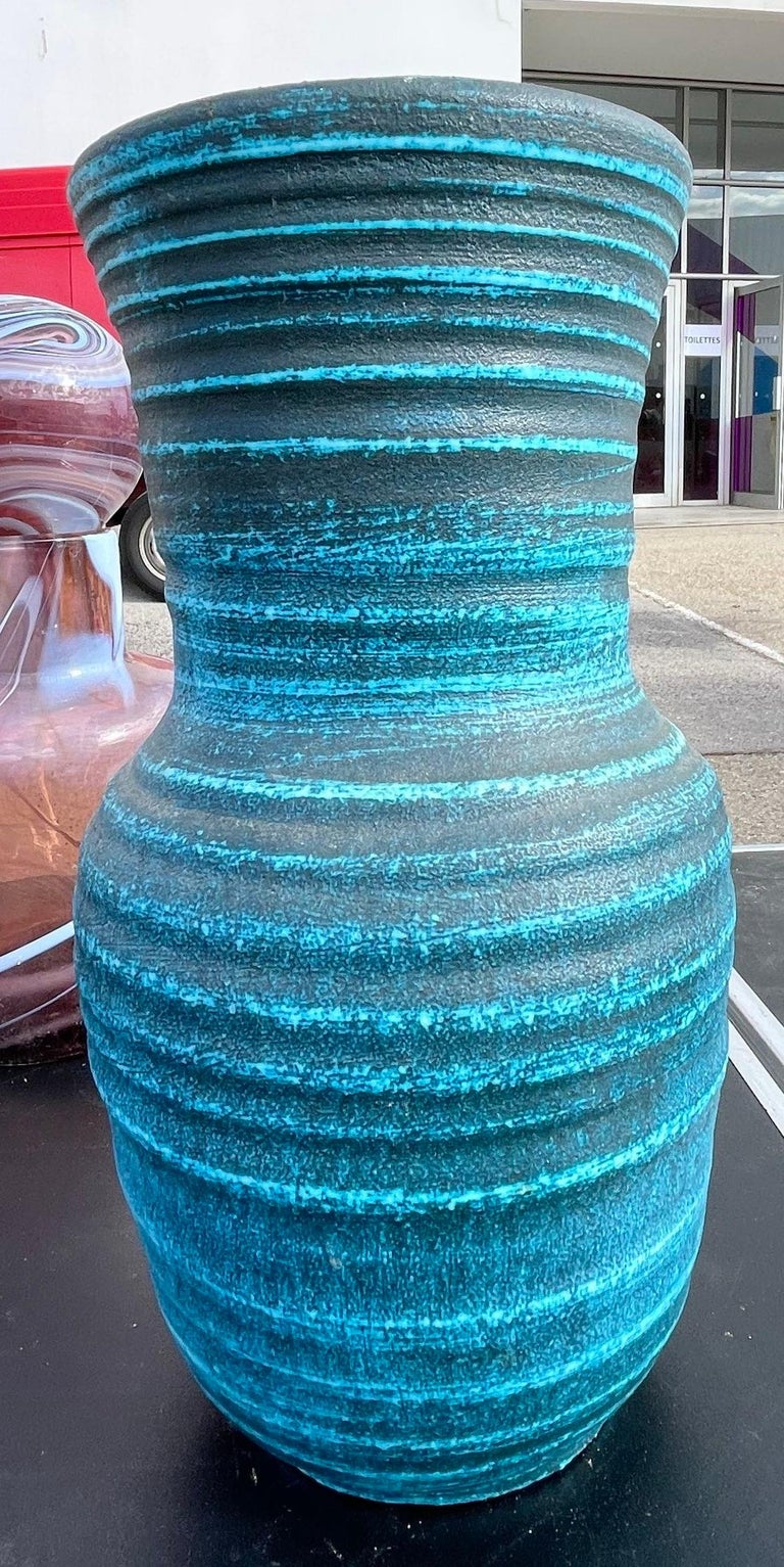 Charcoal and Turquoise Horizontal Stripe Accolay Vase, France, Mid ...