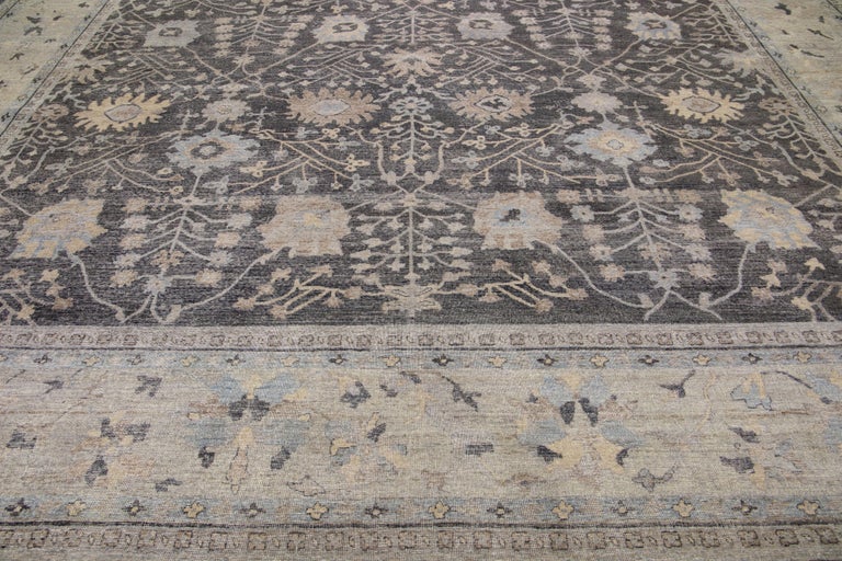 Charcoal Modern Handmade Indian Wool Rug With Floral Design by Apadana ...