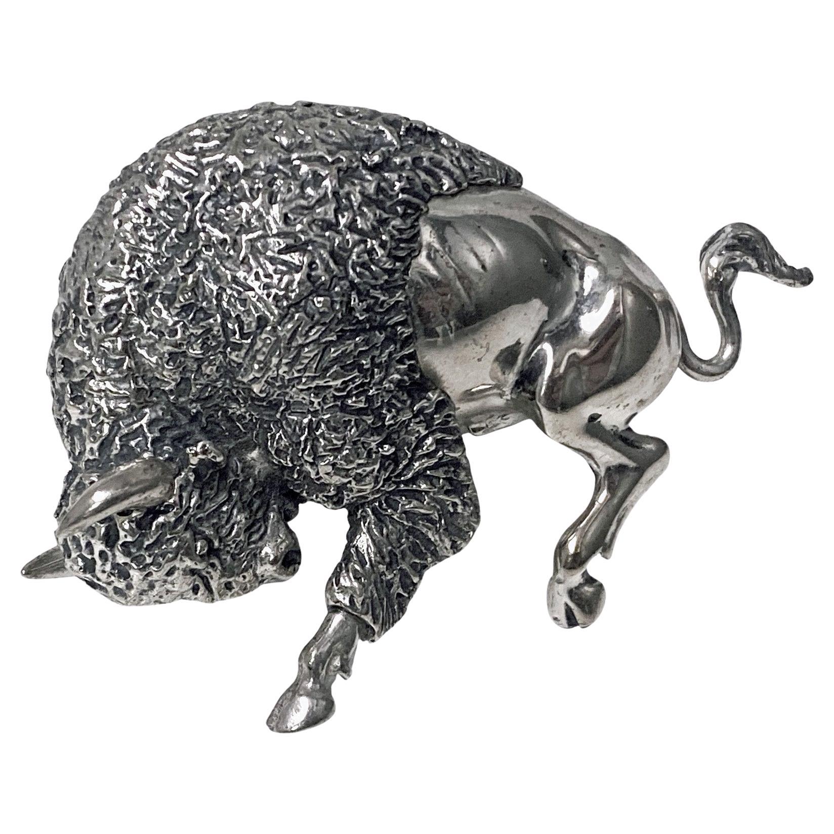 Charging Buffalo Italian Silver Sculpture Mario Cerreti at 1stDibs
