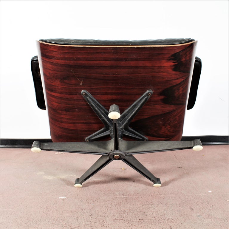 Charles and Ray Eames Wood Lounge Chair and Black Leather, 1960s at 1stDibs