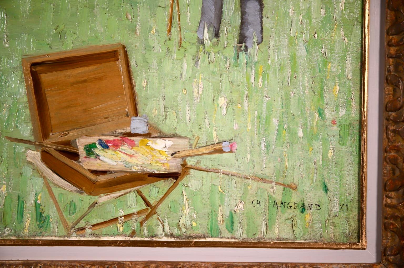 Charles Angrand - Painting en plein air - Impressionist Oil, Figure in ...