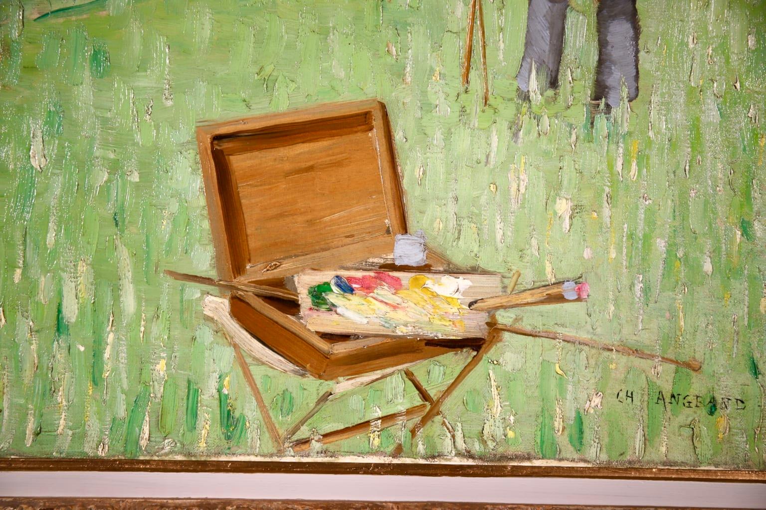 Charles Angrand - Painting en plein air - Impressionist Oil, Figure in ...