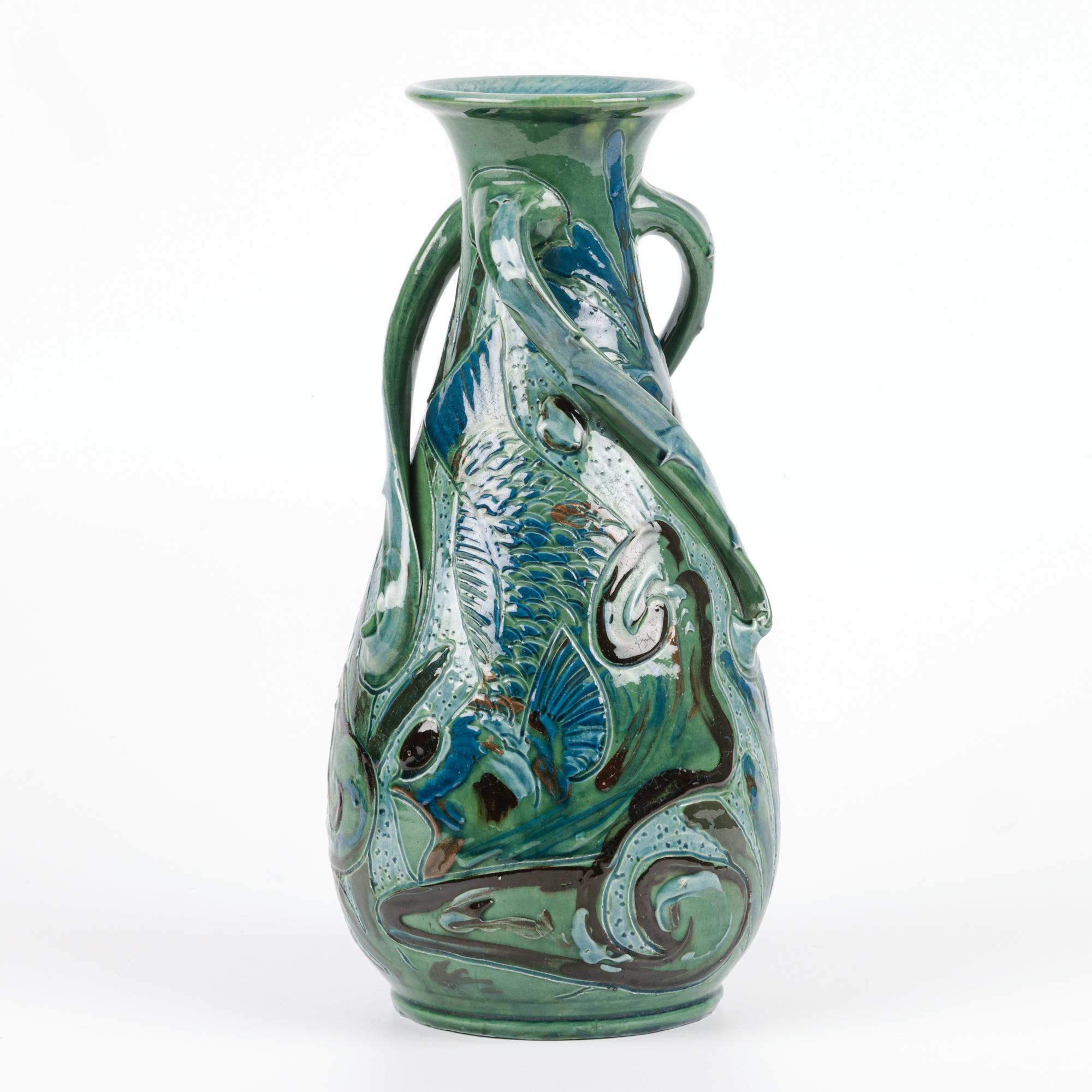 Charles Brannam Three Handled Sgraffito Fish Vase James Dewdney 1905 ...