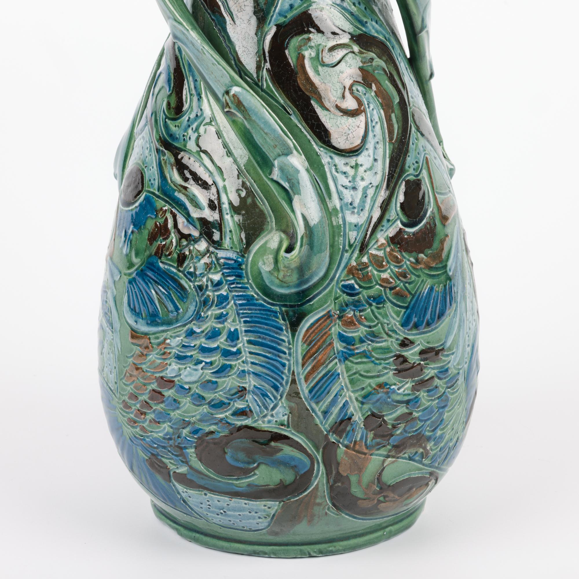 Charles Brannam Three Handled Sgraffito Fish Vase James Dewdney 1905 ...