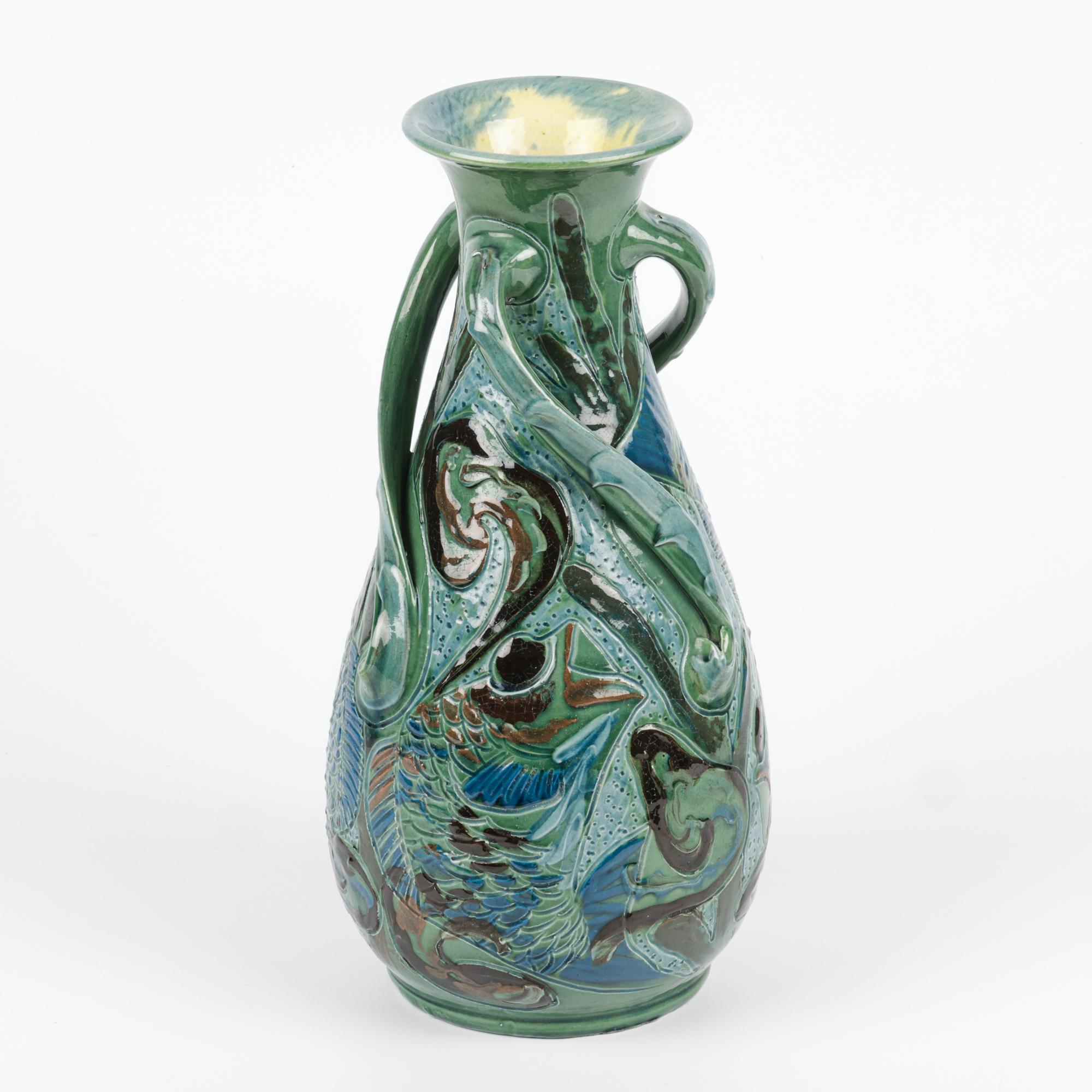 Charles Brannam Three Handled Sgraffito Fish Vase James Dewdney 1905 ...