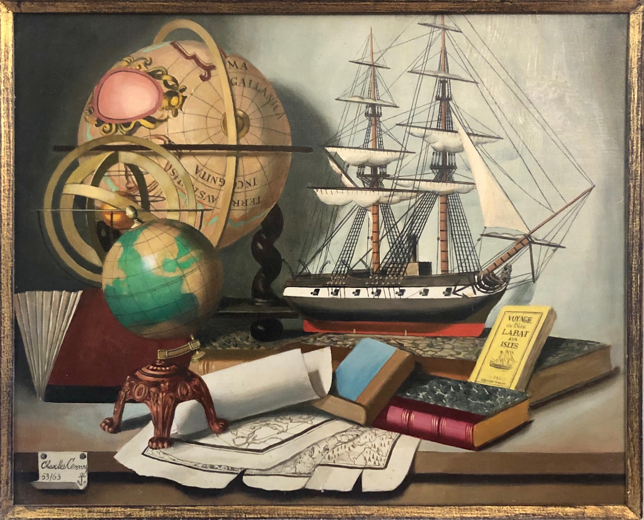Charles Cerny - Untitled, Marine/Map Still-Life, Oil on Canvas For Sale ...