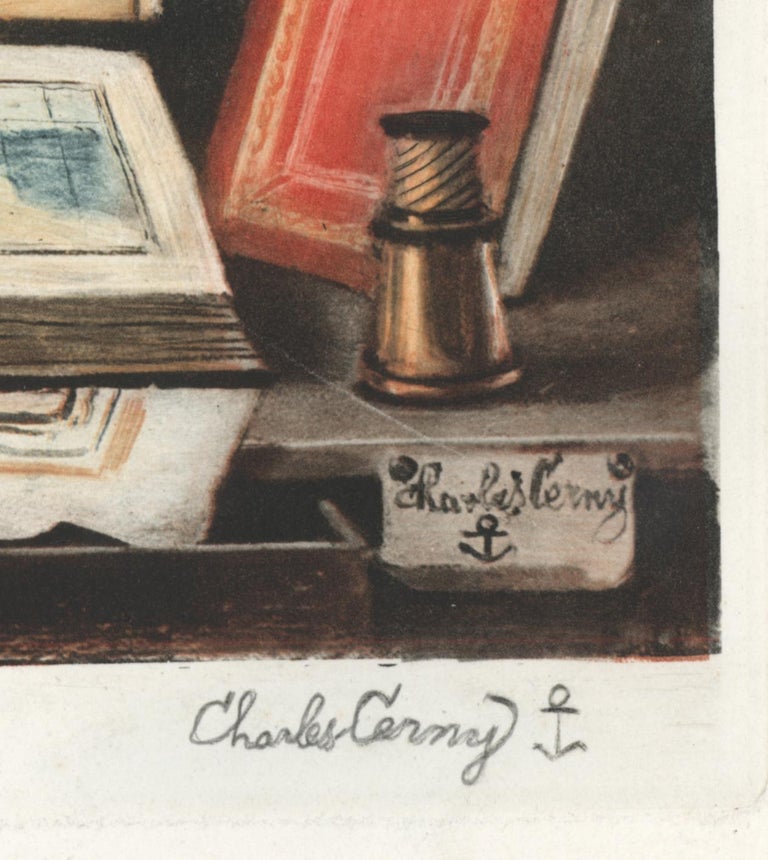 Charles Cerny - Maritime Still Life with Maps, Charts and a Telescope For Sale at 1stDibs
