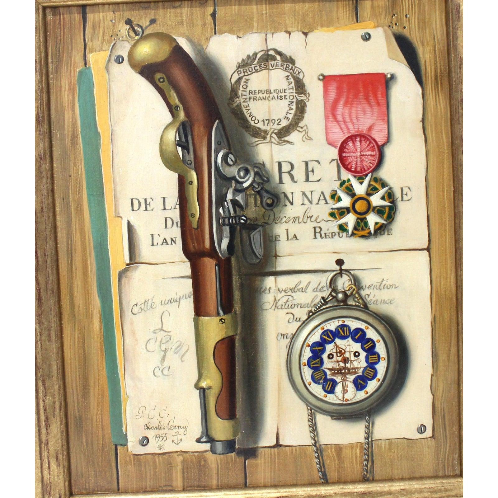 Trompe l'Oeil Oil Painting by Charles Cerny For Sale at 1stDibs