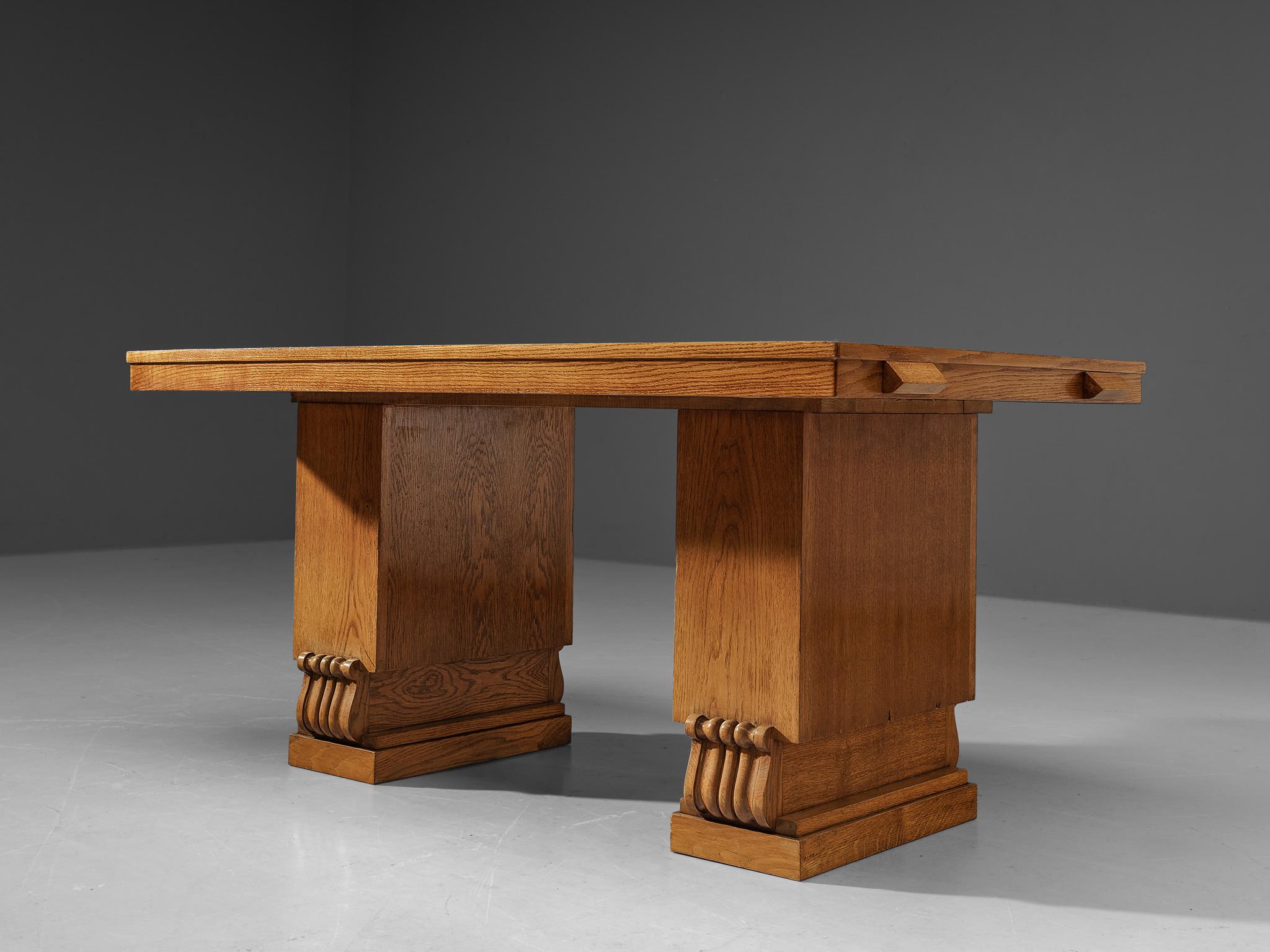 Charles Dudouyt Art Deco Table with Inlayed Top in Oak For Sale at 1stDibs