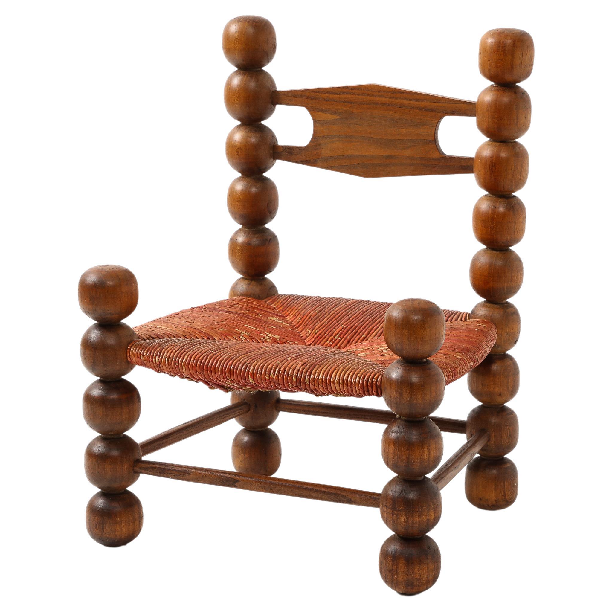 Charles Dudouyt French Oak and Rush Rope Chair For Sale at 1stDibs