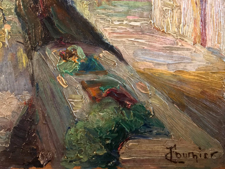 Charles Fournier - Le Bassin signed antique French Impressionist oil ...